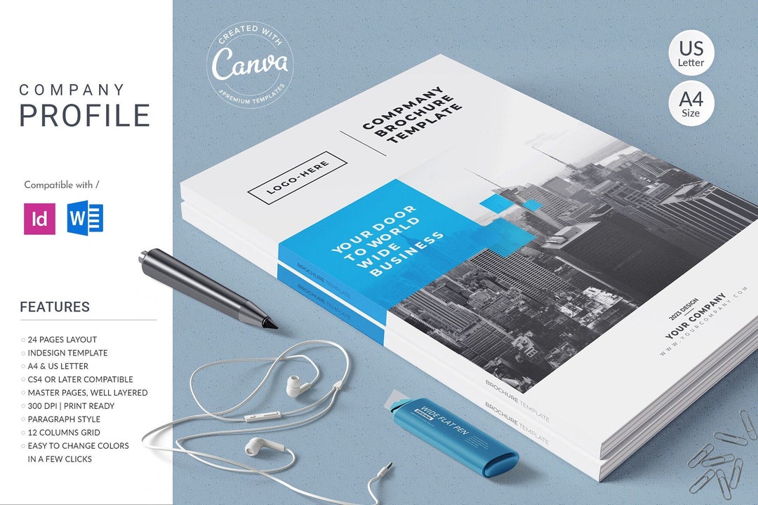 Blue Company Profile Template, 24 Pages , A4 & US Letter Size, Indesign ...