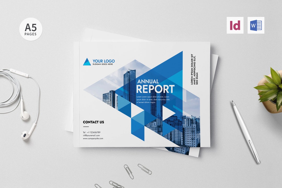A5 Annual Report Template | Blue Abstract Design (indesign, Canva, Word ...