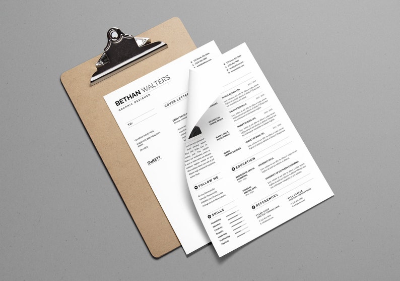 Minimal Clean Resume Template, CV Resume and Cover Letter, Professional ...