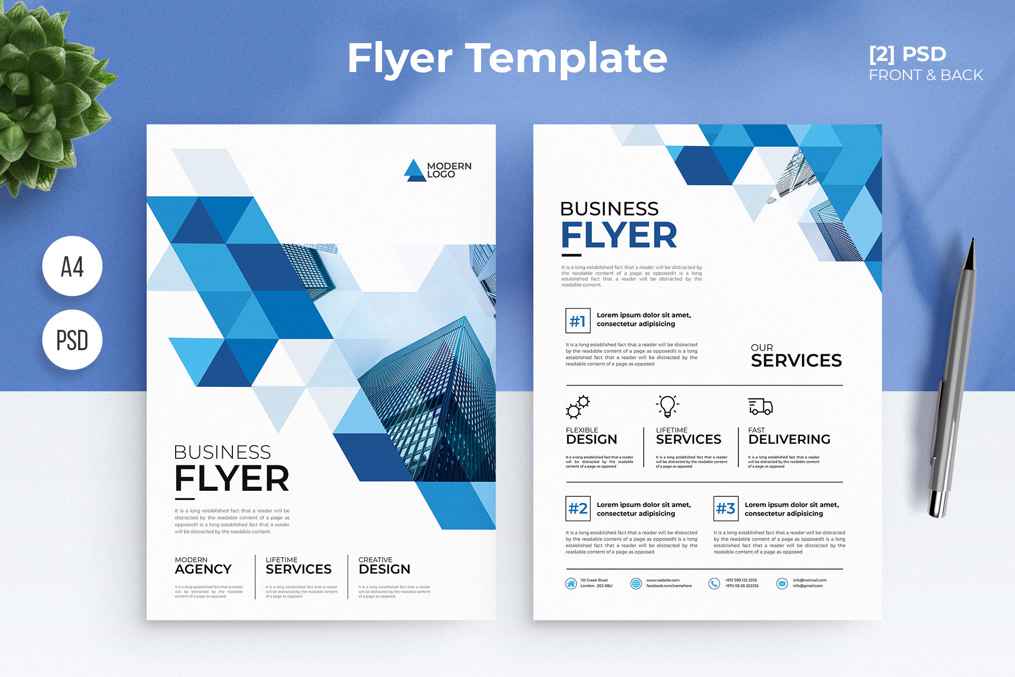 A4 Corporate Business Flyer Template, Front & Back (PSD) - Etsy