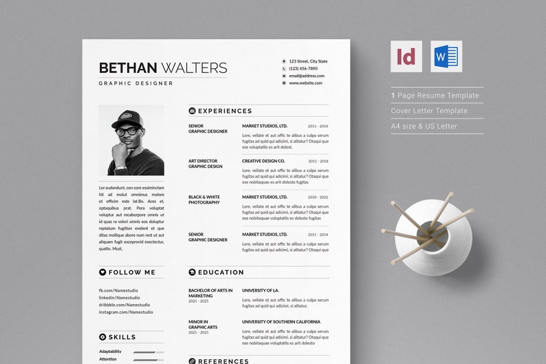 Minimal Clean Resume Template, CV Resume and Cover Letter, Professional ...