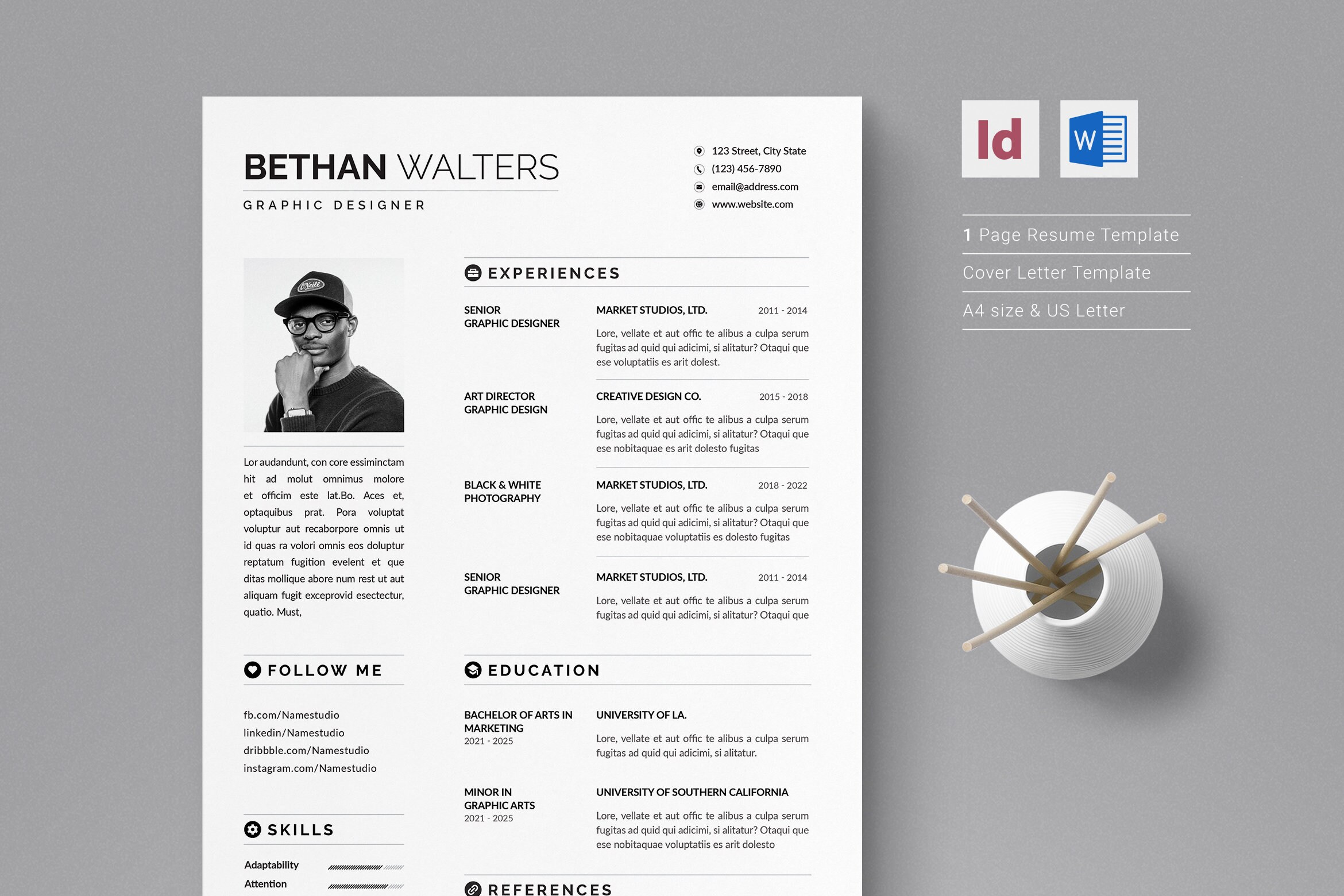 Minimal Clean Resume Template, CV Resume and Cover Letter, Professional ...