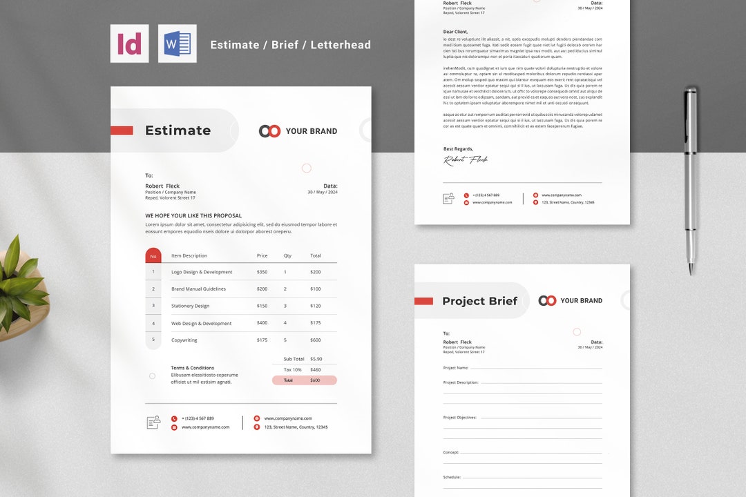Minimal Project Estimation | Brief | Letterhead | Docx Template ...
