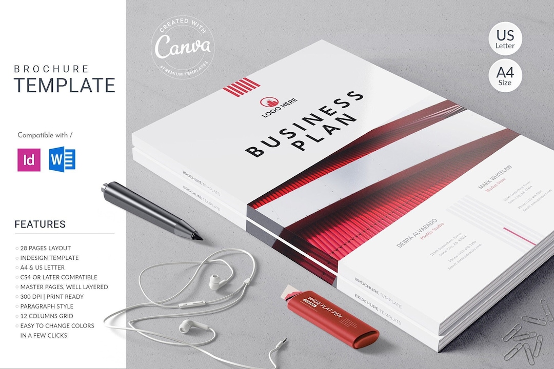 Minimal Red Business Plan Template, 28 Pages , A4 & US Letter Size ...