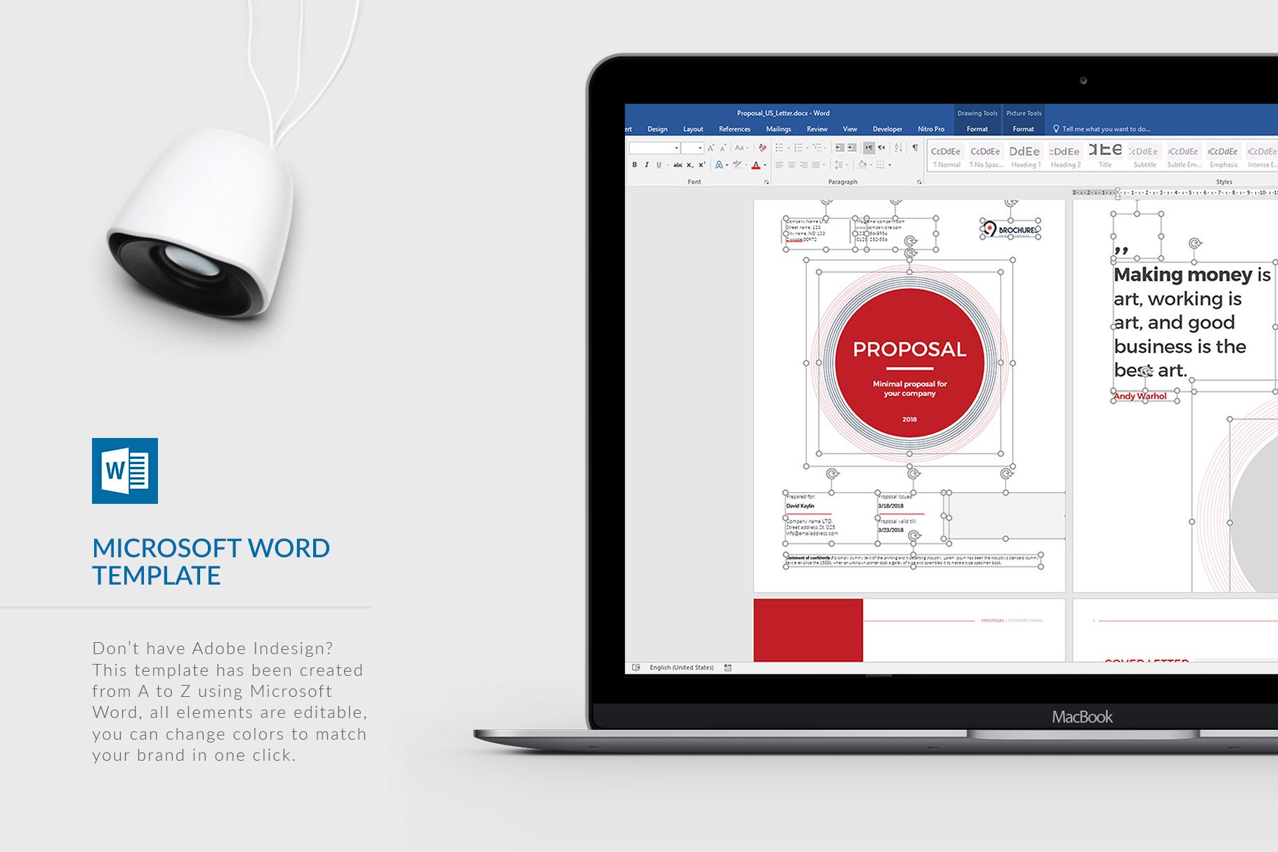 Minimal Word Proposal, Indesign & Word Format Template, 18 Custom Pages ...