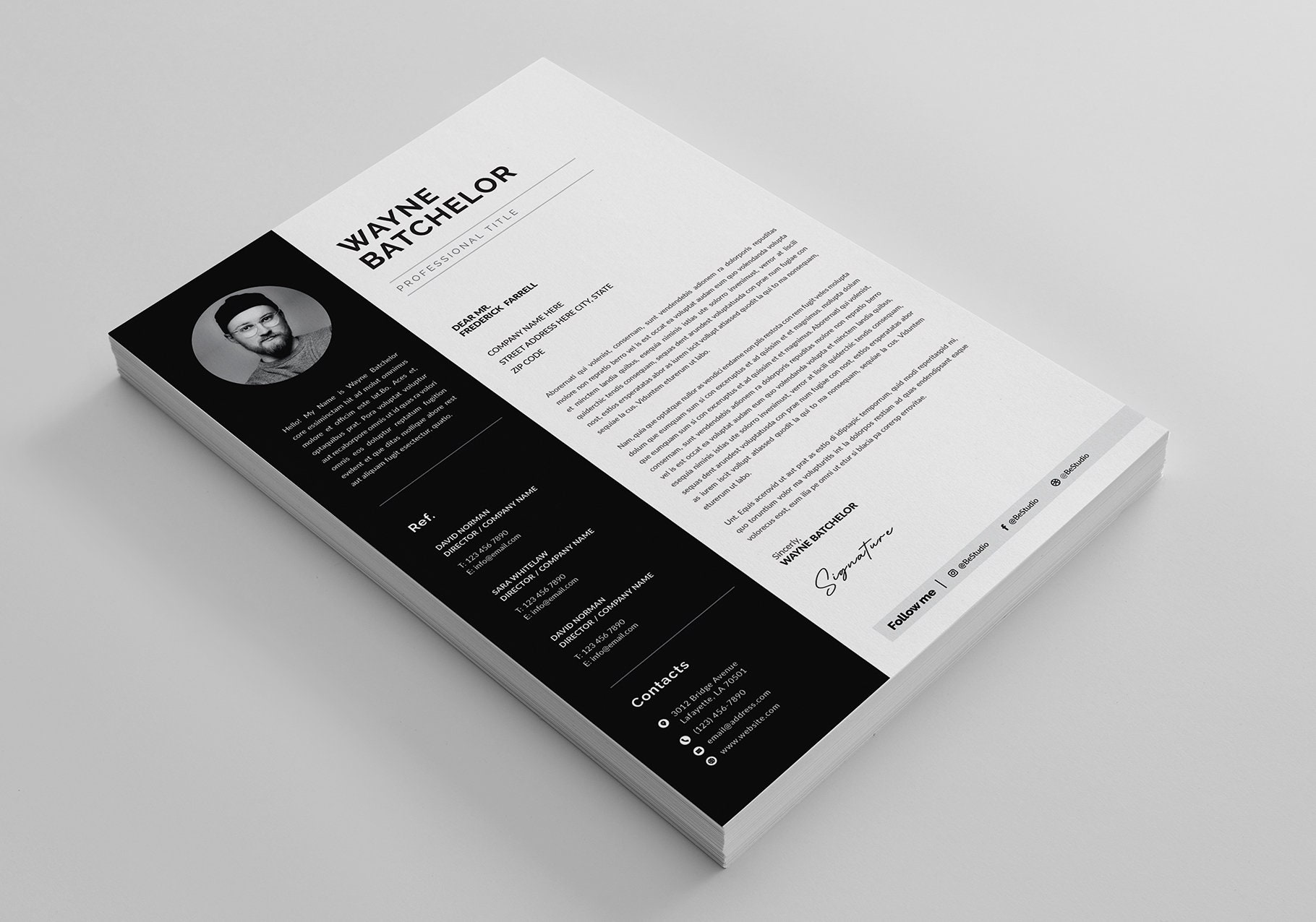 Resume Template, CV Resume and Cover Letter, A4 and Letter Size ...