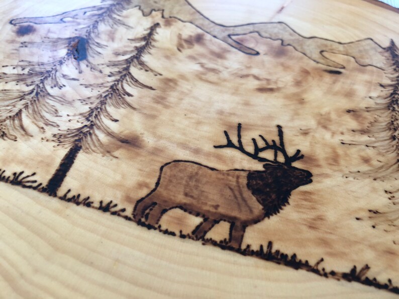 Elk Wood Burning-elk Decor-elk Wood Slice-wood Burn Art - Etsy