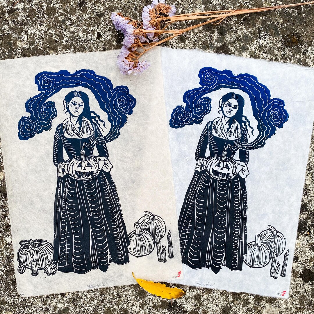 Salem Witch Linocut Print - Etsy
