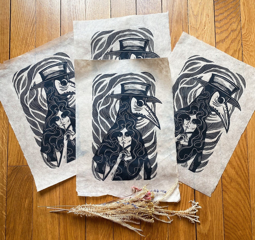 Plague Doctor Woodcut Print - Etsy