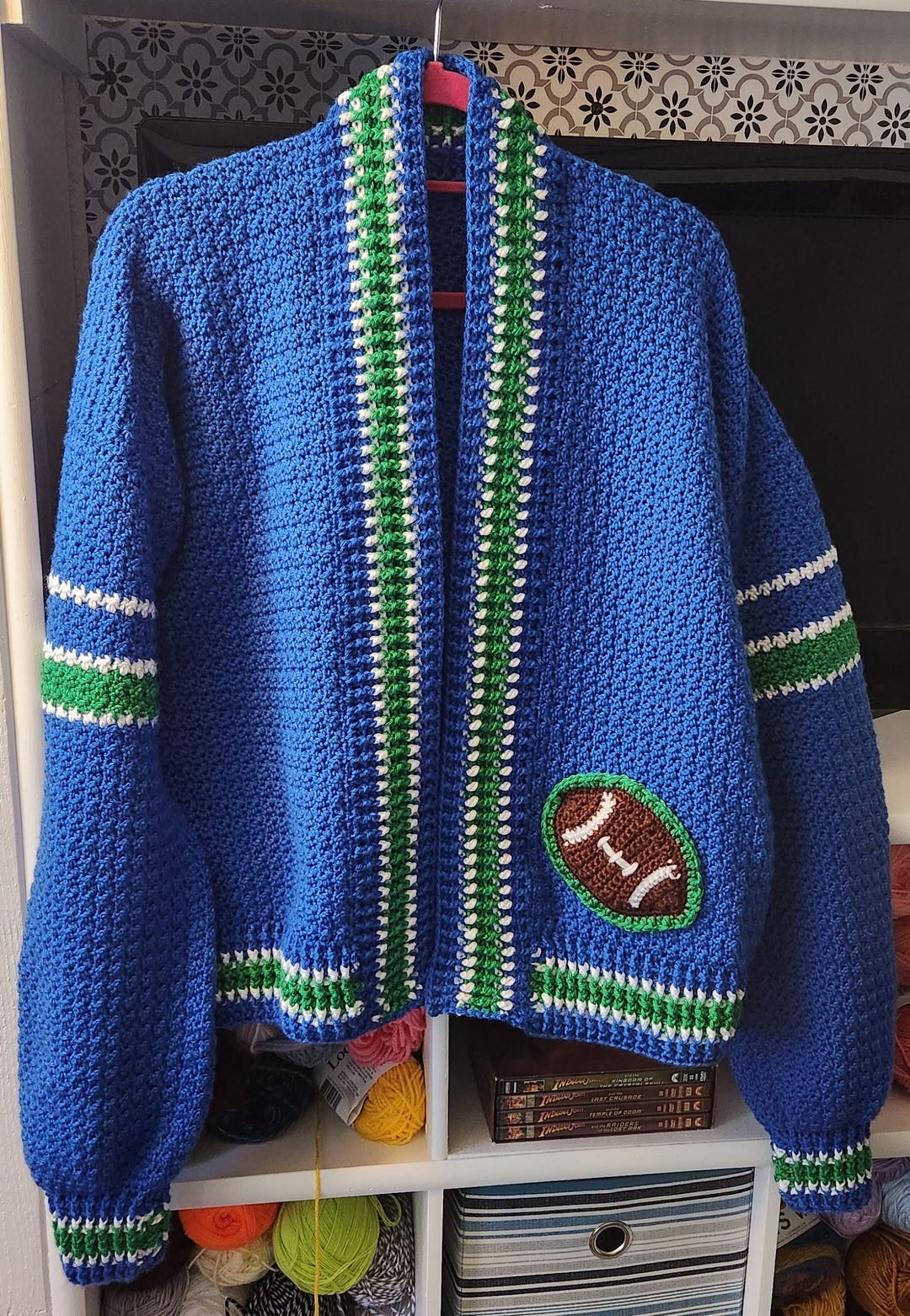 SEAHAWKS Inspired Cardigan, One-of-a-kind, Throwback Blue With Green ...