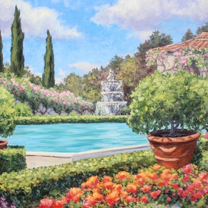Large Italian Garden Oil Painting Landscape Canvas, bellissimo Giardino ...