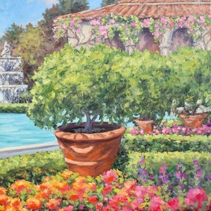 Large Italian Garden Oil Painting Landscape Canvas, bellissimo Giardino ...