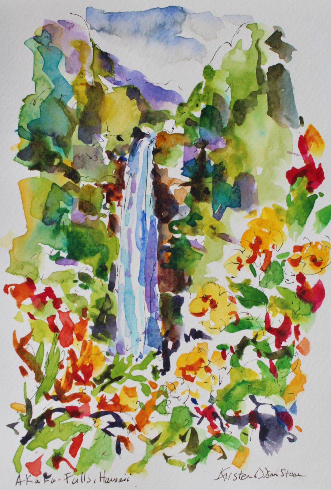 Akaka Falls, Hilo, Hawaii, Original Impressionist Watercolor Painting ...