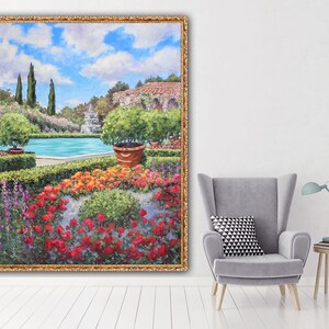 Large Italian Garden Oil Painting Landscape Canvas, bellissimo Giardino ...