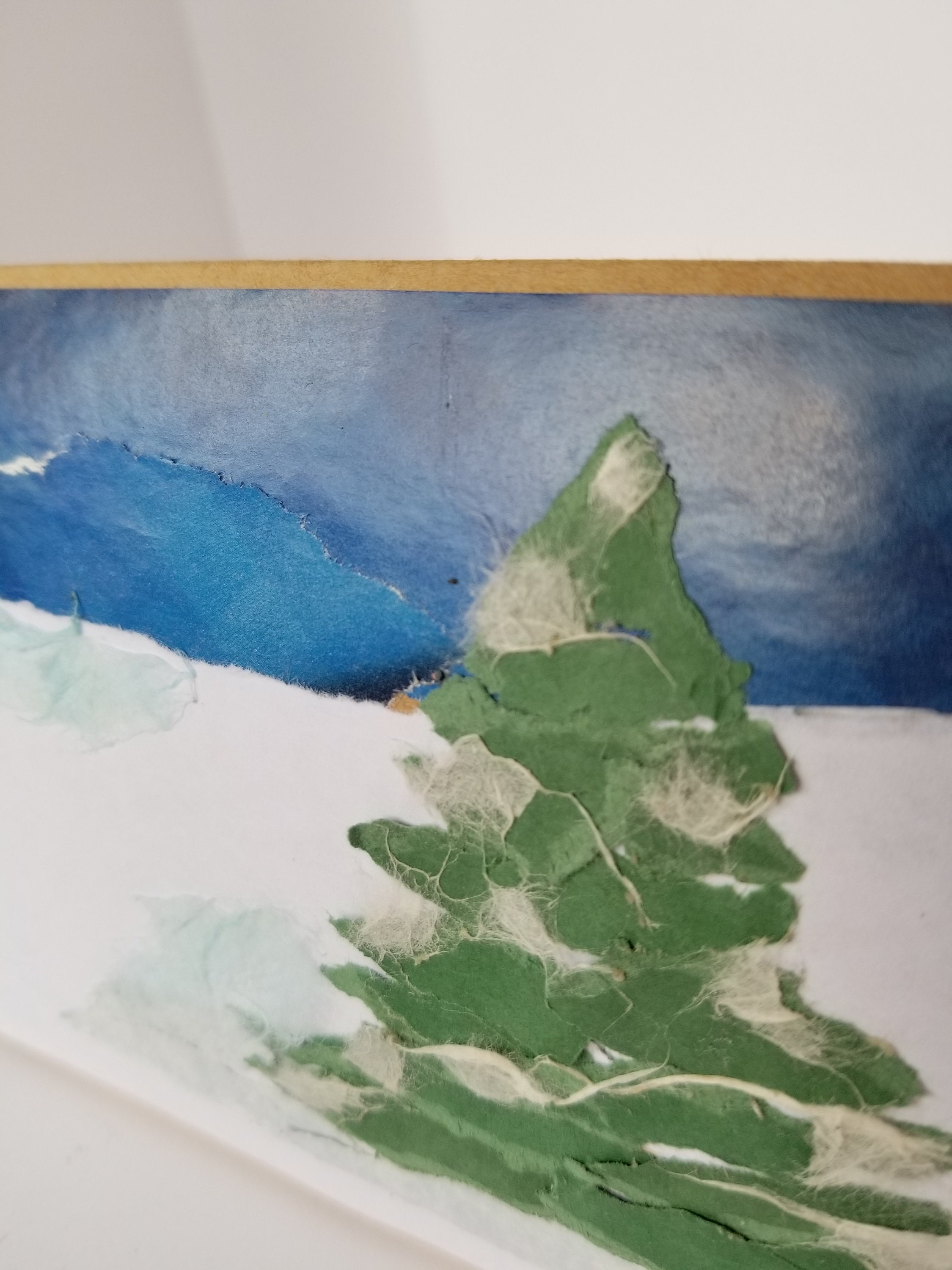 Torn Paper Collage Card, Winter Scene, Evergreen Tree, Blank Inside - Etsy