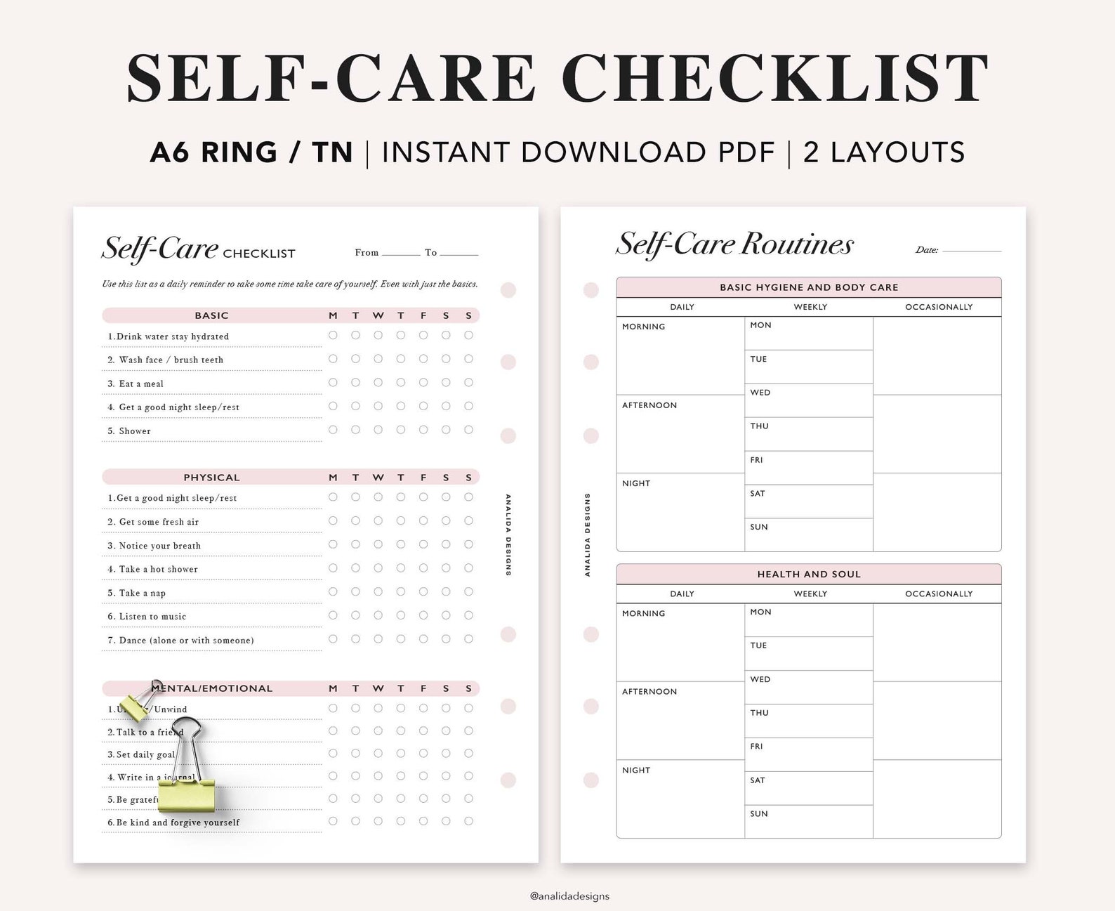 A6 Self Care Checklist Tracker Self Help Journal Daily - Etsy