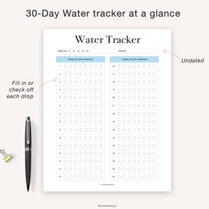 Water Tracker, 30 Day Water Challenge Printable, Water Intake Template ...