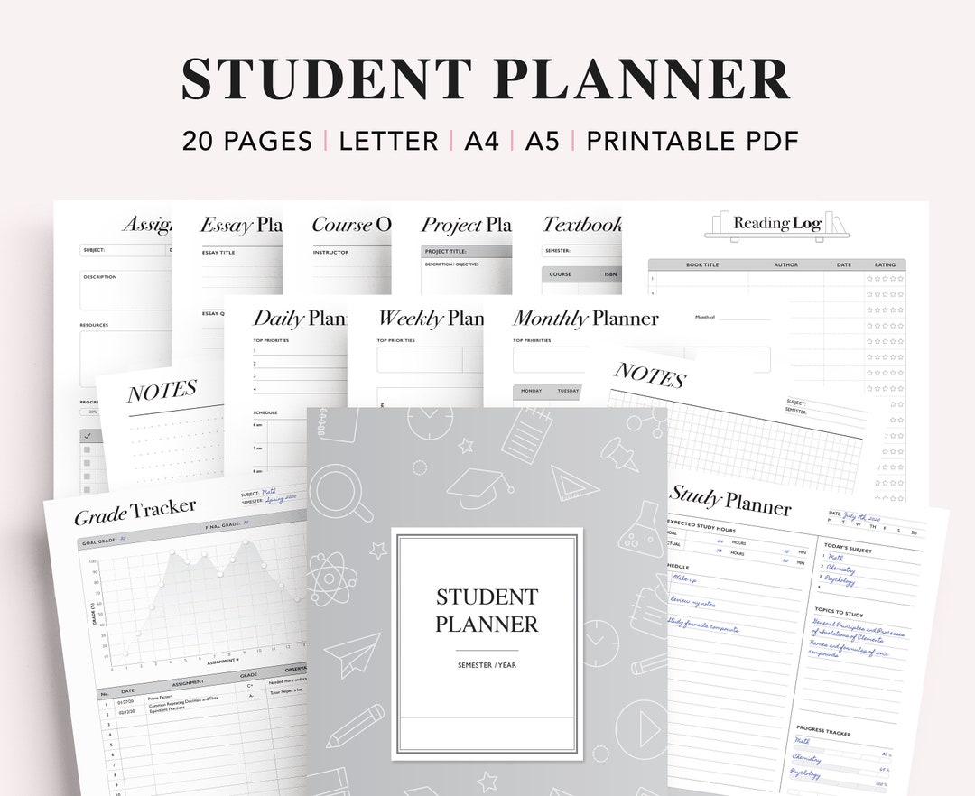 Student Planner Printable, Back to School, College and University ...