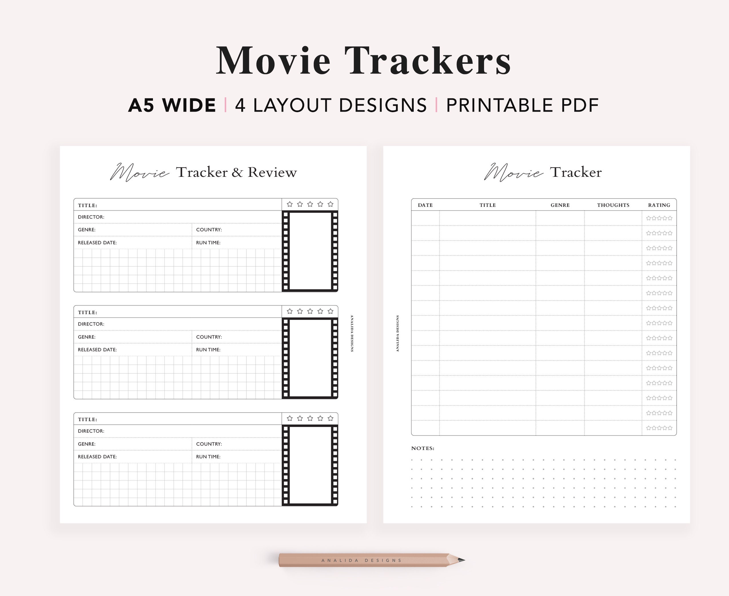 A5 WIDE Movie Tracker Printable TV Series Tracker Movie Log - Etsy