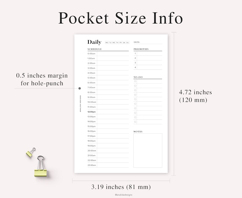 Pocket 24-hour Daily Planner Printable: Time Blocking Template (PDF) - Etsy
