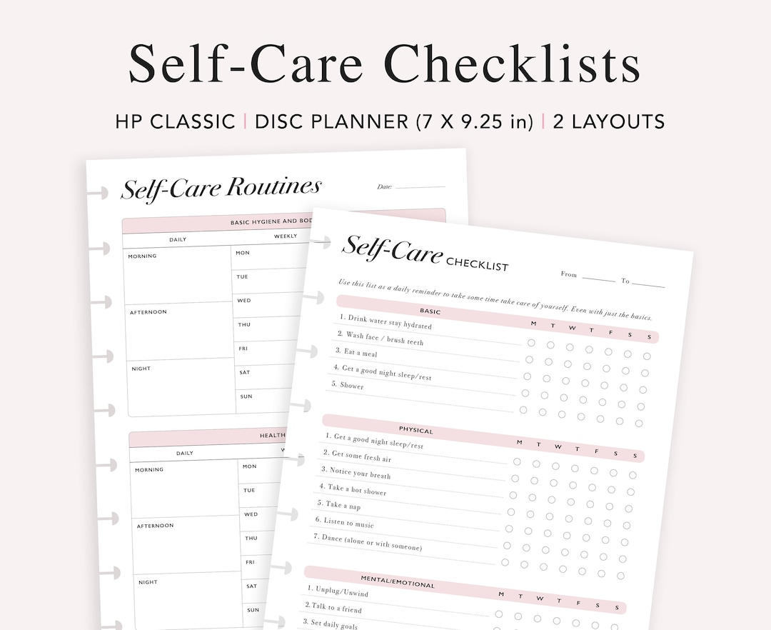 Self Care Checklist Tracker, Happy Planner Classic Insert, Self Help ...