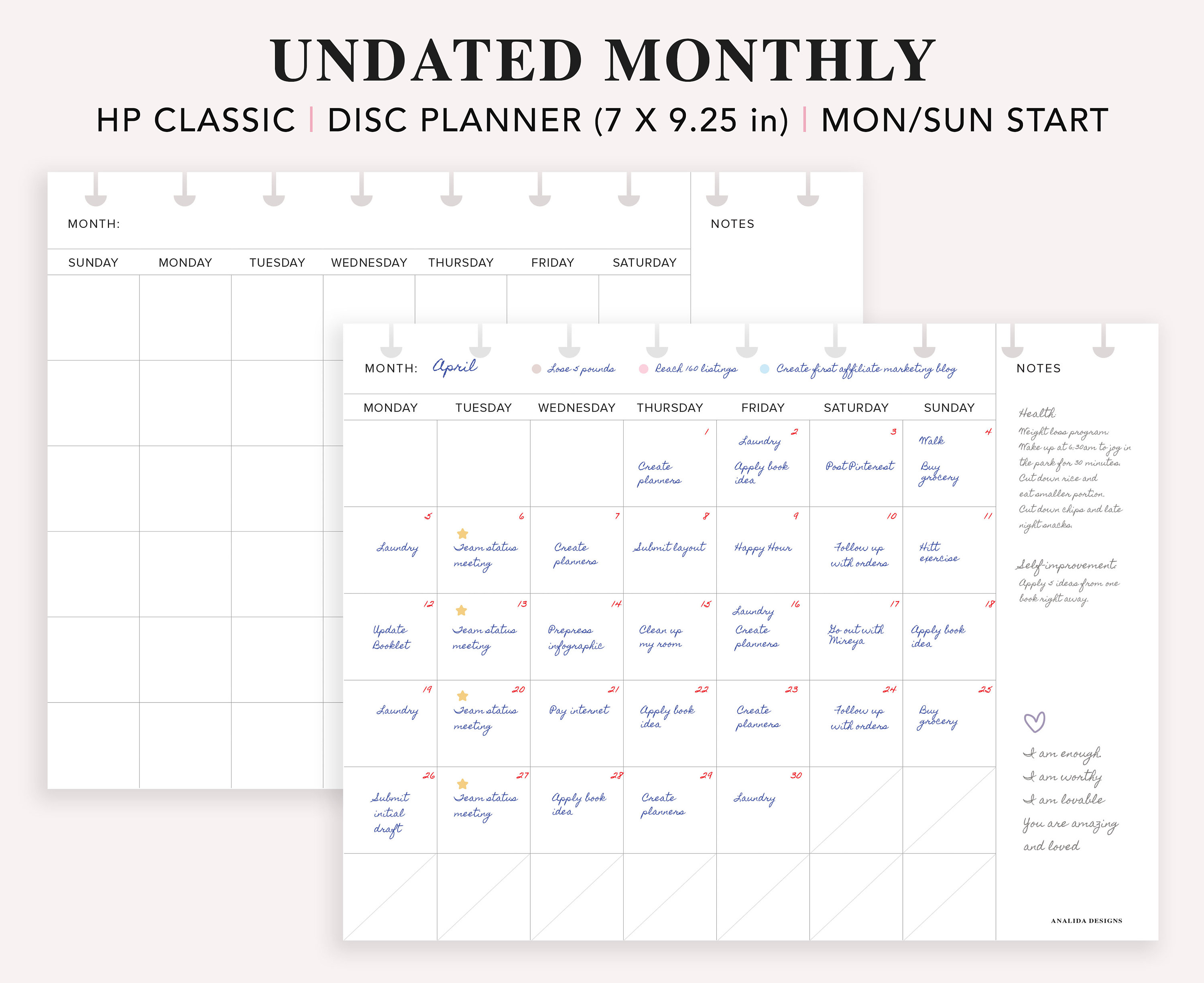 Routine Planner Monthly Planner Undated Monthly Calendar Set Month at a ...