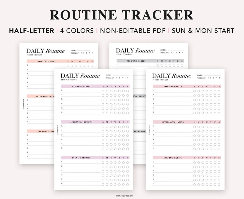 HALF LETTER Habit Tracker Printable Weekly Habit Tracker - Etsy