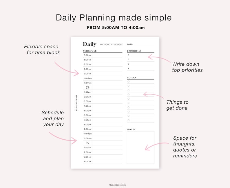 POCKET 24 Hour Daily Planner Printable Hourly Planner - Etsy