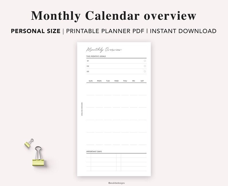 Personal Monthly Planner Printable: Minimalist Overview (PDF) - Etsy