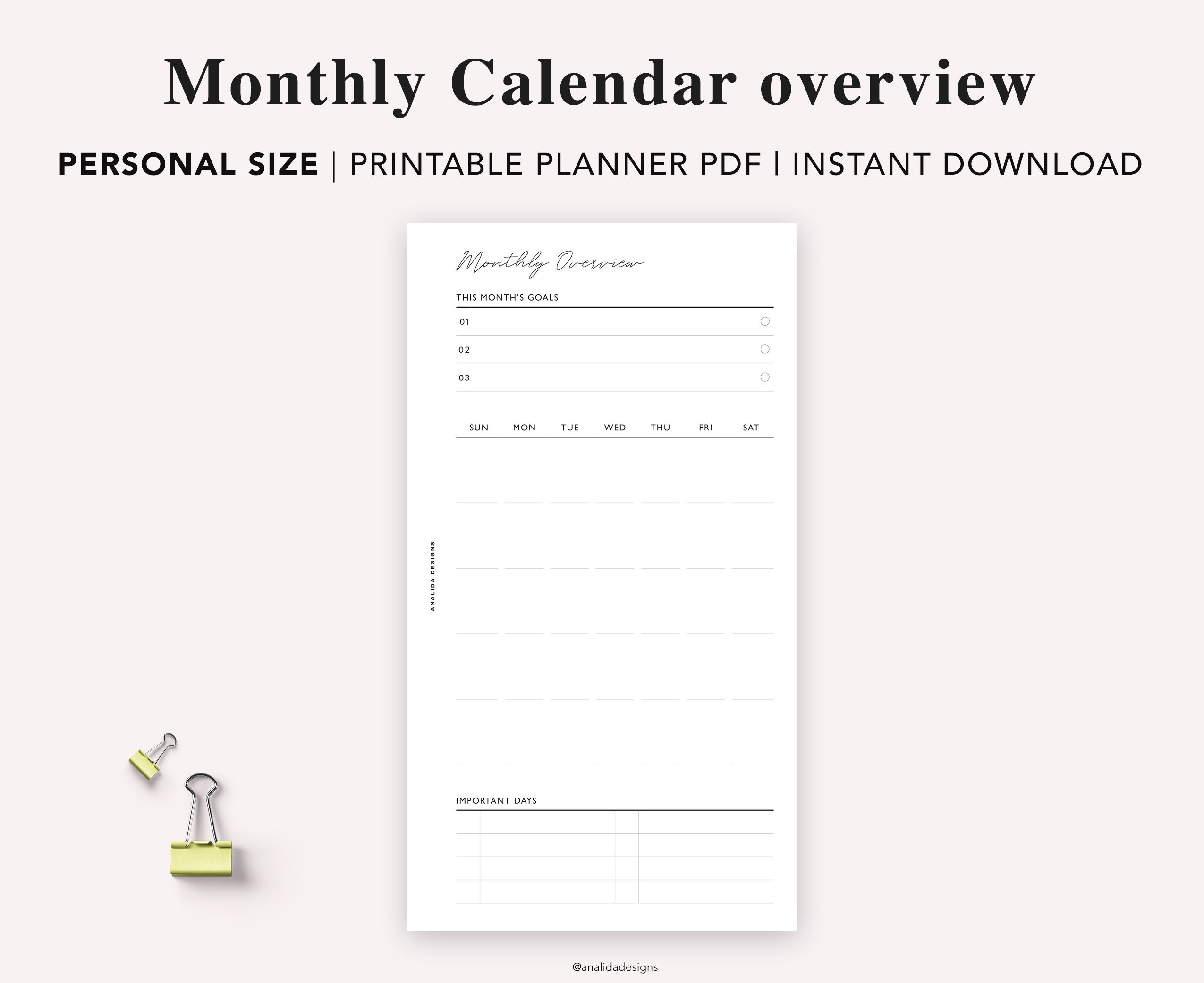PERSONAL Monthly Planner Printable Monthly Overview Monthly - Etsy