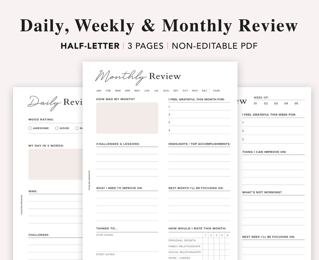 HALF LETTER Weekly Reflection Journal Inserts, Daily Reflections ...