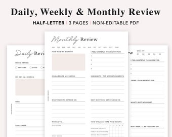 Monthly Reflection Printable Monthly Review Planner Insert - Etsy