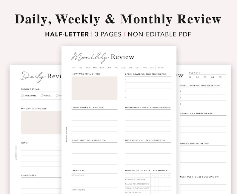 HALF LETTER Weekly Reflection Journal Inserts Daily | Etsy