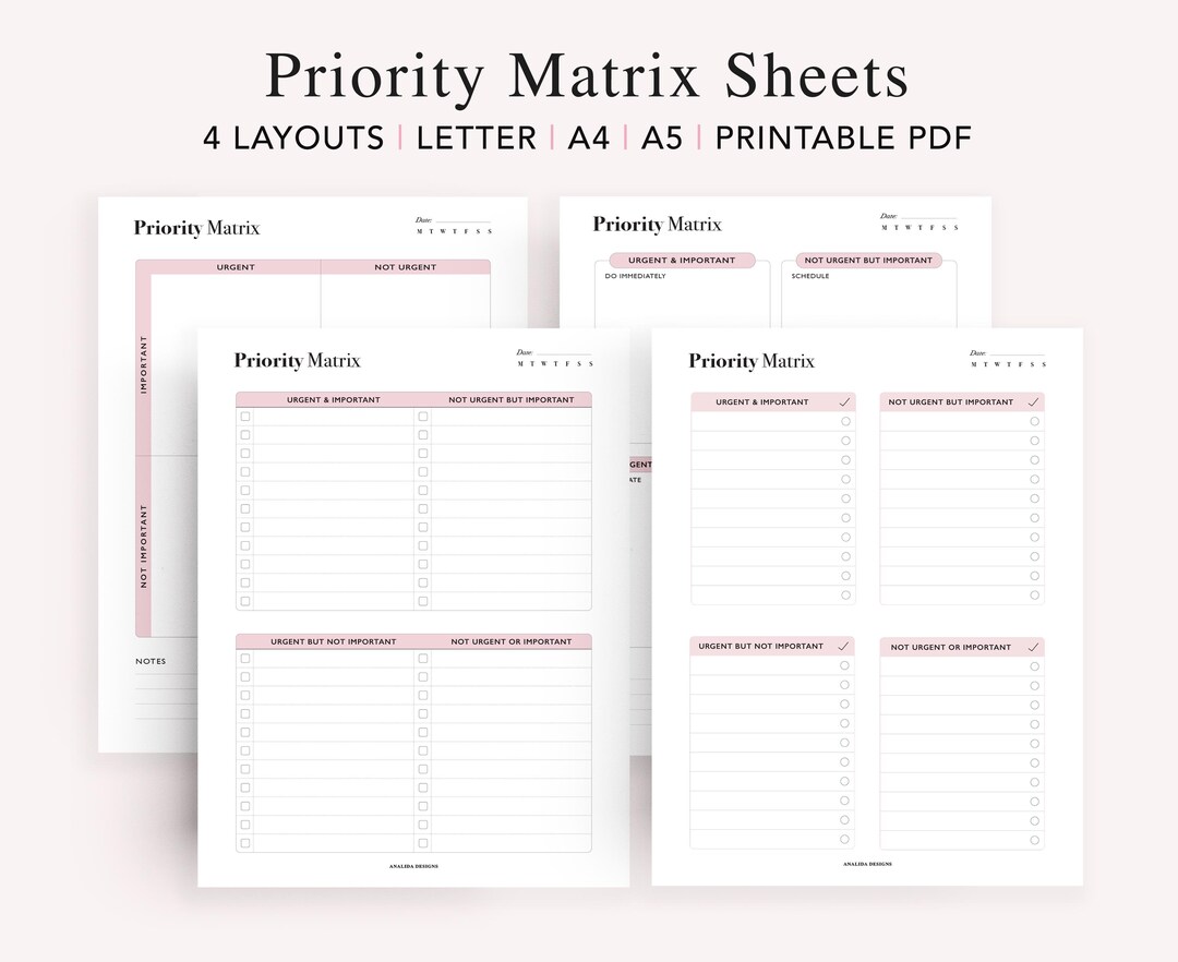 Priority Matrix Printable, Eisenhower Matrix, Decision Matrix, to Do ...