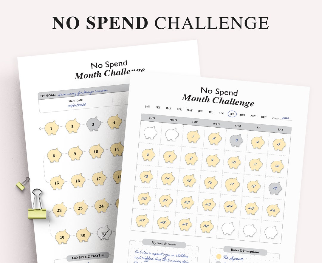 No Spend Challenge Tracker: Monthly Savings, A5 Planner (PDF Download ...