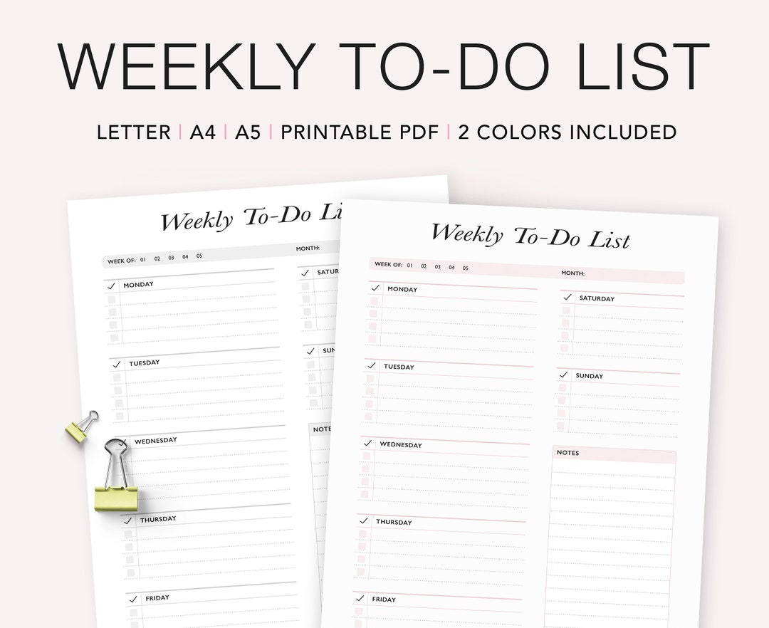 Weekly Planner Printable Pages, Weekly to Do List, Undated Planner ...