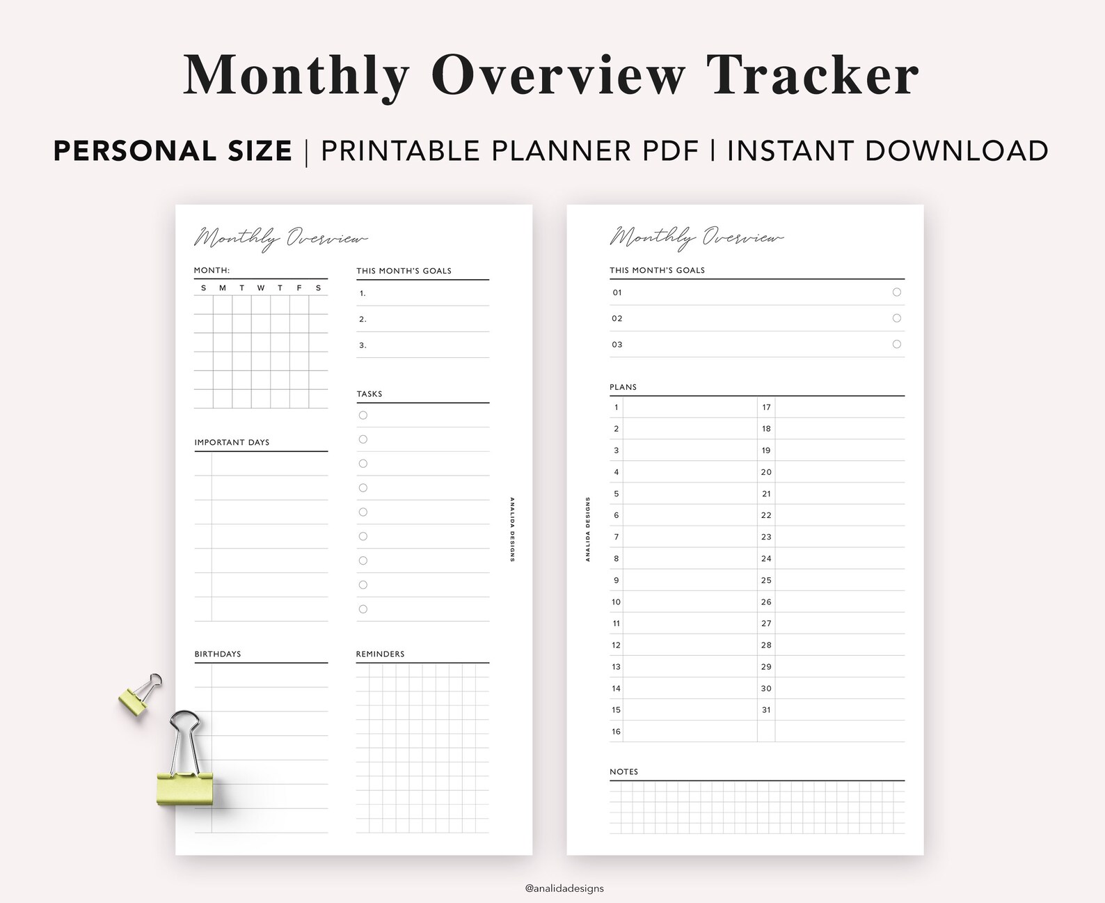 PERSONAL Monthly Planner Printable Monthly Overview Monthly - Etsy