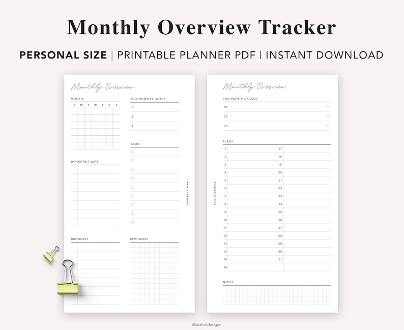PERSONAL Monthly Planner Printable Monthly Overview Monthly - Etsy