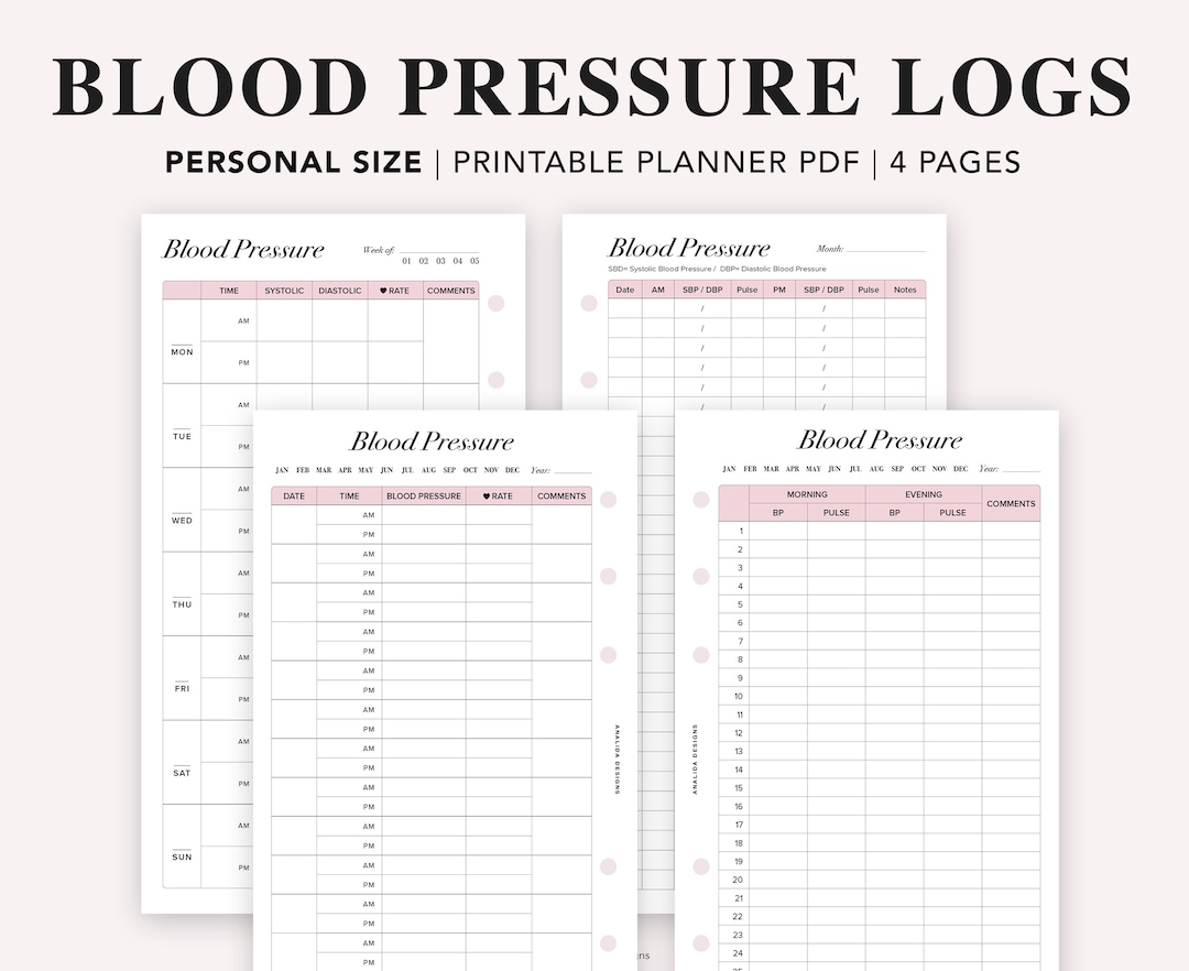 PERSONAL Printable Blood Pressure, Blood Pressure Tracker, Blood ...