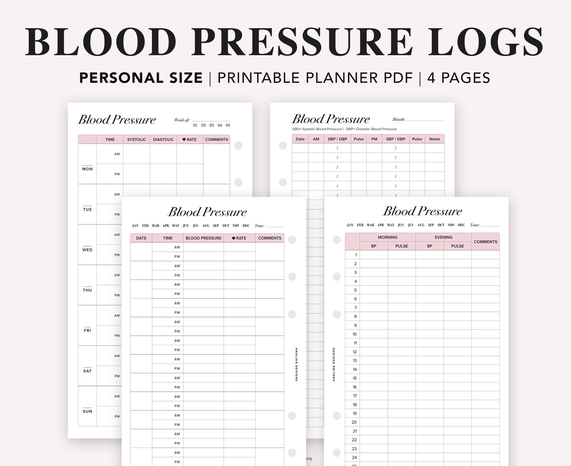 PERSONAL Printable Blood Pressure, Blood Pressure Tracker, Blood ...
