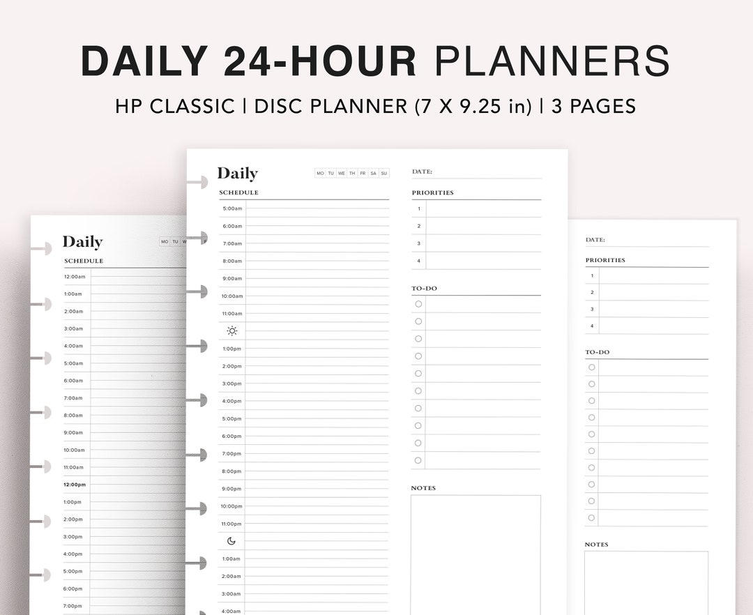 24 Hour Daily Planner Printable: Military Time, HP Classic (digital ...