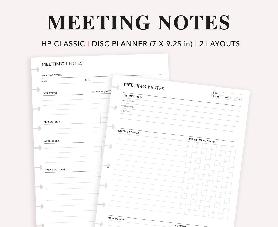 Meeting Notes, Happy Planner Insert, Work Organizer, Daily Weekly Work ...
