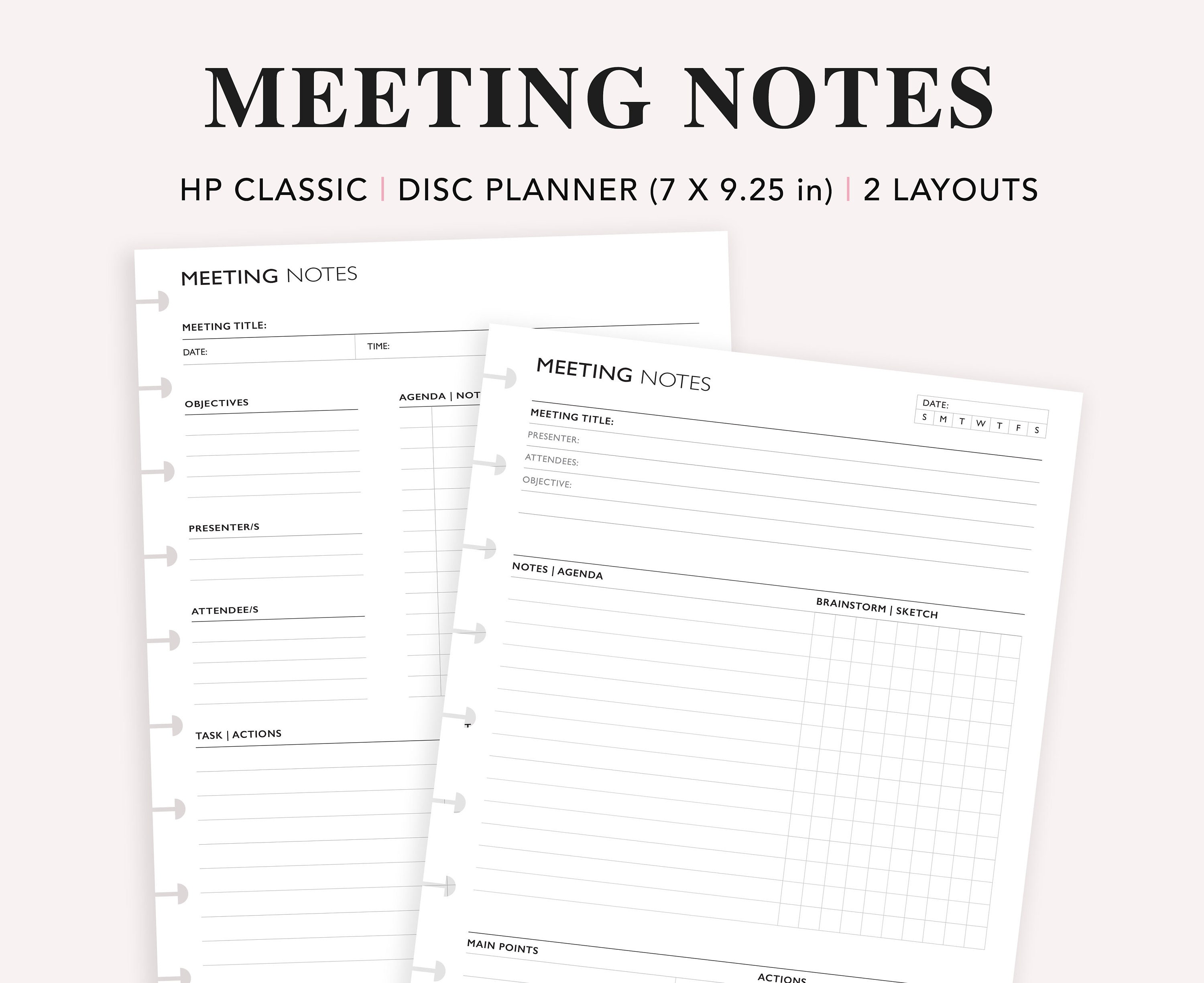 Meeting Notes Planner Insert: HP Classic, Work Organizer (PDF) - Etsy