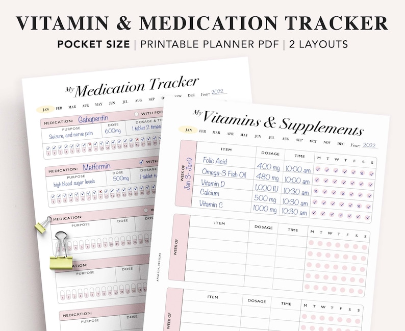 POCKET Medication Tracker Vitamin Supplement Tracker Health - Etsy