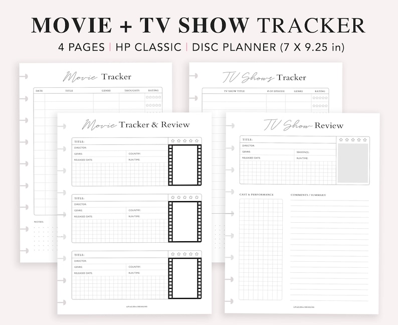 Movie & TV Show Tracker Printable: Happy Planner Classic Insert (PDF ...