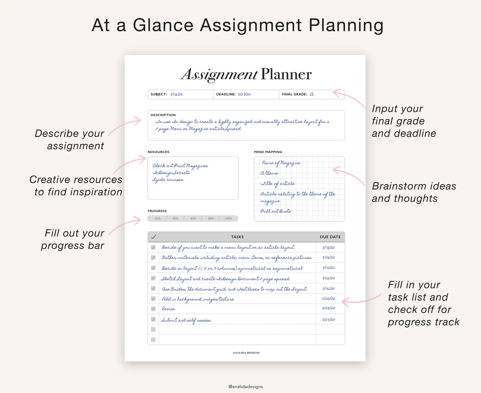 Assignment Tracker Printable Homework Planner College | Etsy