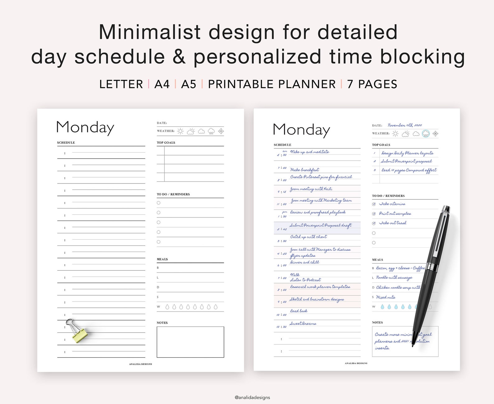 Printable 7 Day Planner Daily Planners and Organizer Undated - Etsy