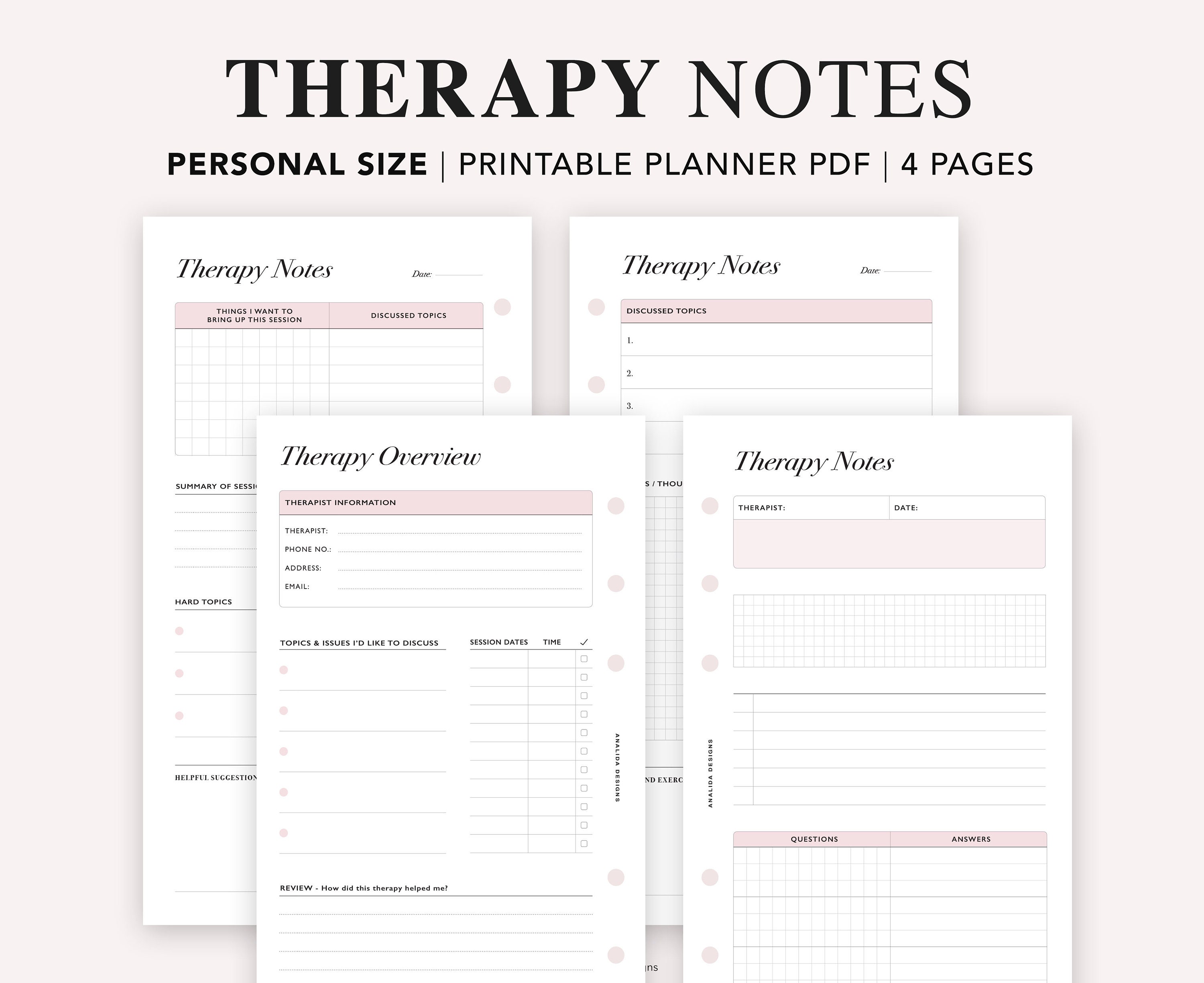 PERSONAL Therapy Notes Planner Printable Therapy Journal - Etsy