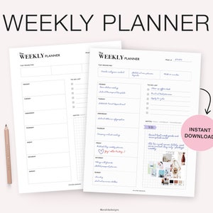 Minimal Weekly Planner Printable, Weekly to Do List, Undated Planner ...