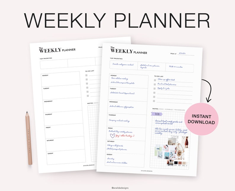 Minimal Weekly Planner Printable Weekly to Do List Undated - Etsy
